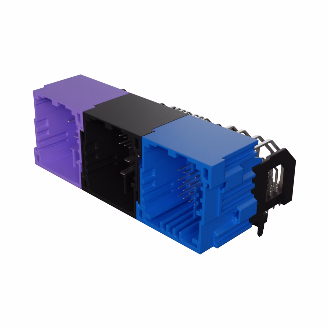 stAK50h 3 Bay Right-Angle Hybrid Header, 69 Circuits, Bay 1: 12 Circuits/Key 3/Purple; Bay 2: 25 Circuits/Key 3/Black; Bay 3: 32 Circuits/Key 2/Blue; Tray for sale