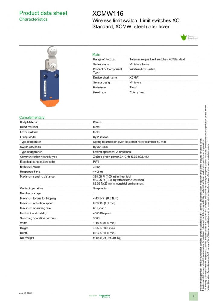 XCMW116 technical document page 1