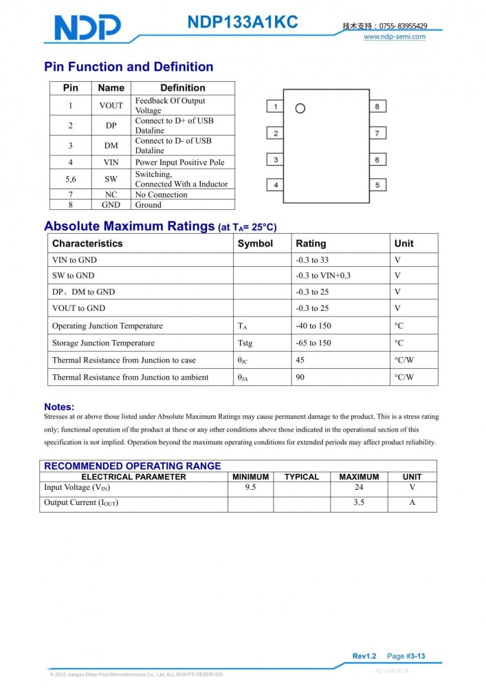 NDP133A1KC datasheet page 3