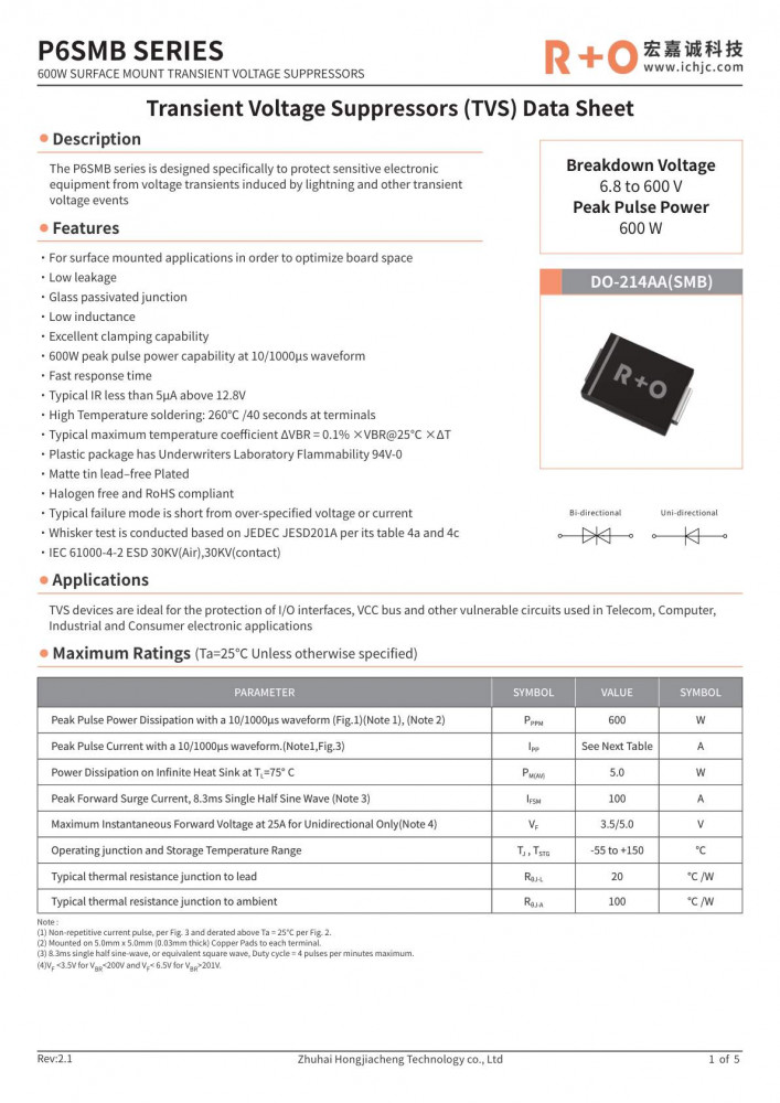 P6SMB39A datasheet page 1