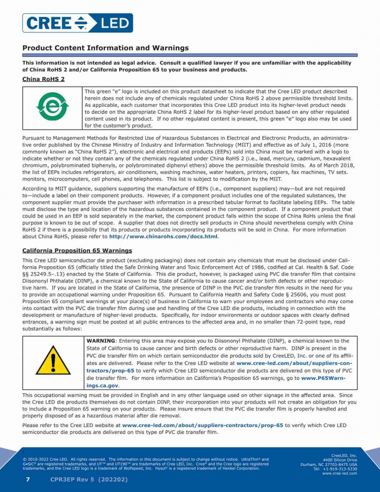 Cree LED UT190 Gen 3 datasheet preview, page 7