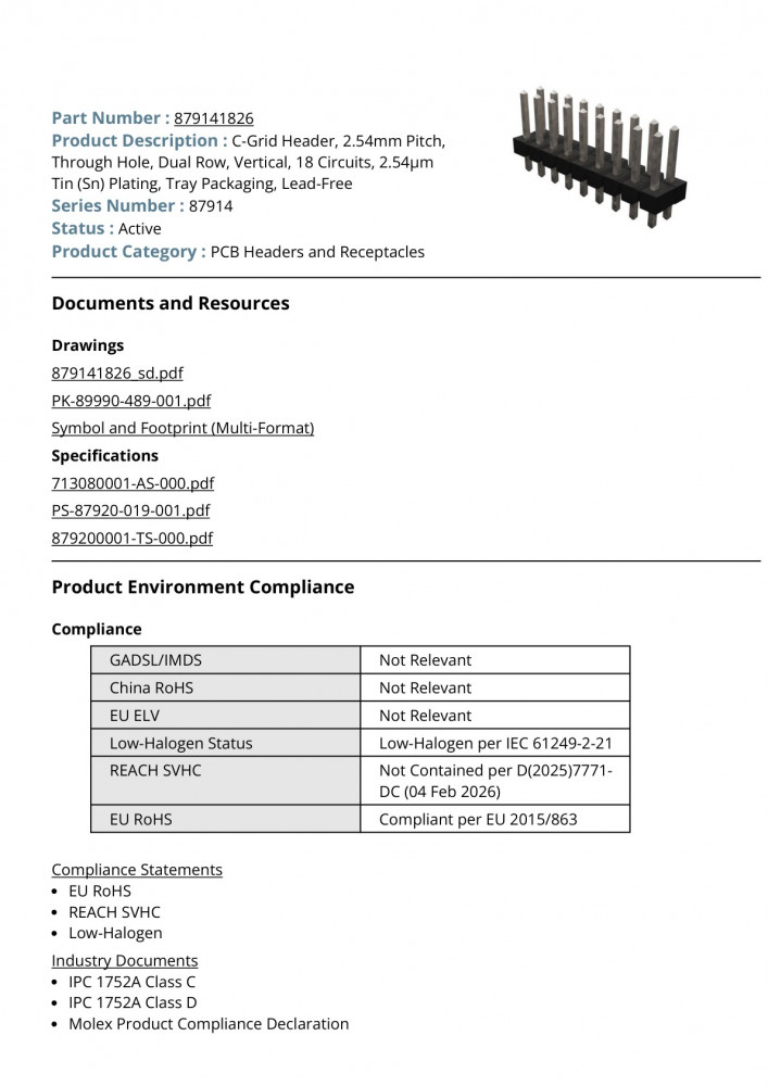 MOLEX 879141826 documentation page 1