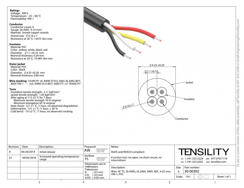 Tensility International 30-00392 cable product drawing