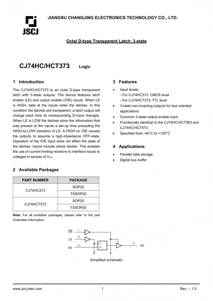 CJ74HC373BGN datasheet page 1
