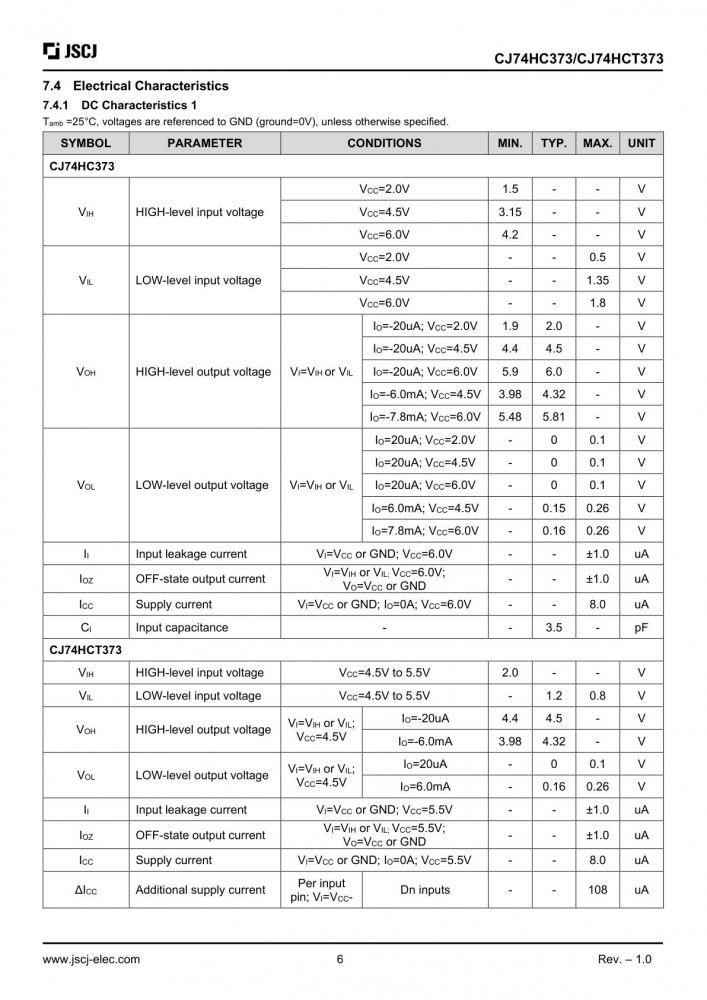 CJ74HC373BGN datasheet page 6