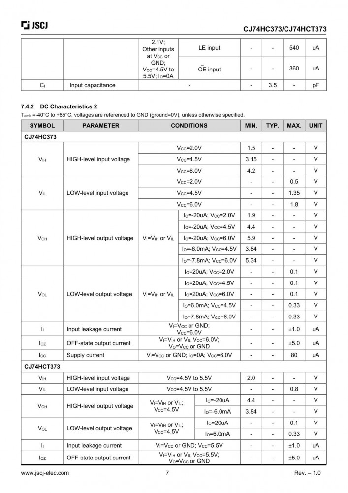 CJ74HC373BGN datasheet page 7