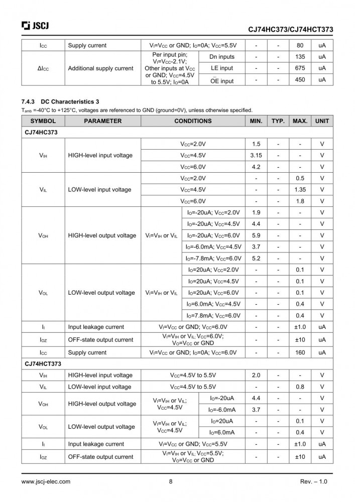 CJ74HC373BGN datasheet page 8