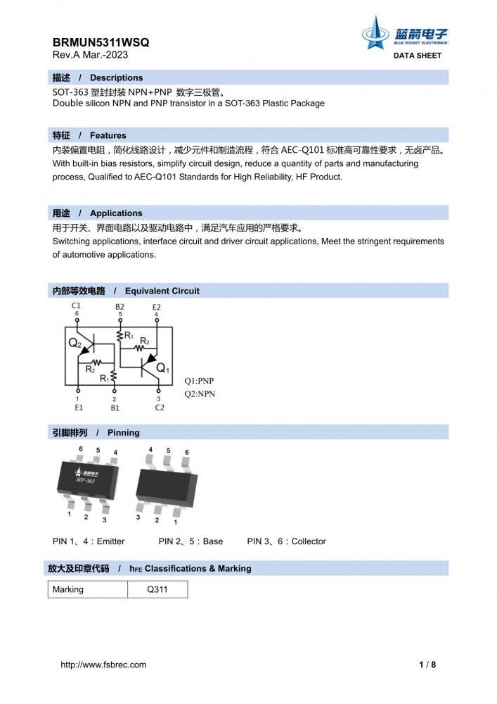 BRMUN5311WSQ datasheet page 1