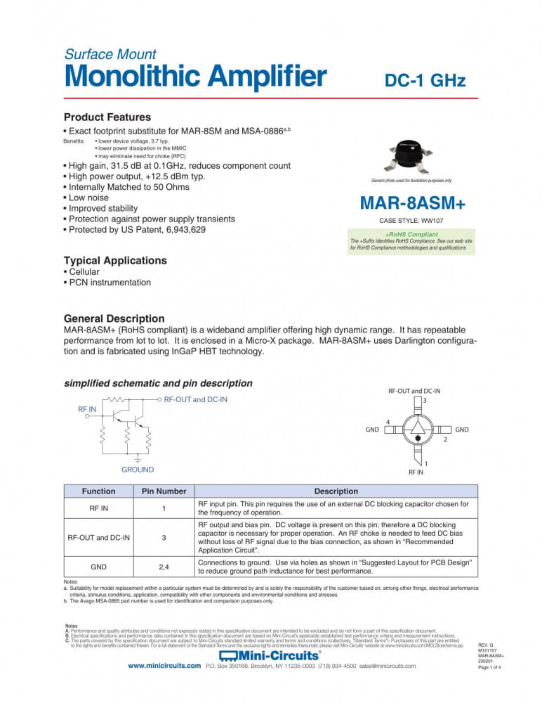 MAR-8ASM+ datasheet page 1