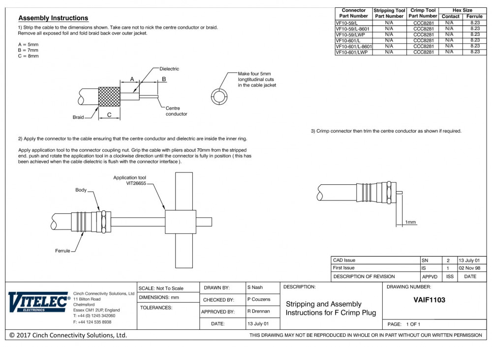 CINCH VF10-601/L stripping and assembly instruction