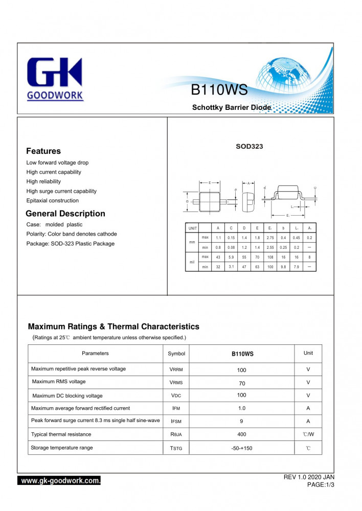 GOODWORK B110WS datasheet page 1