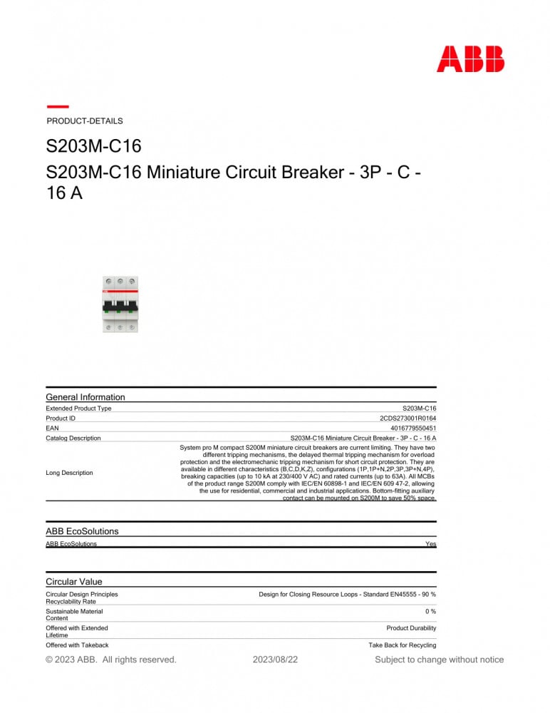 S203M-C16 technical document page 1