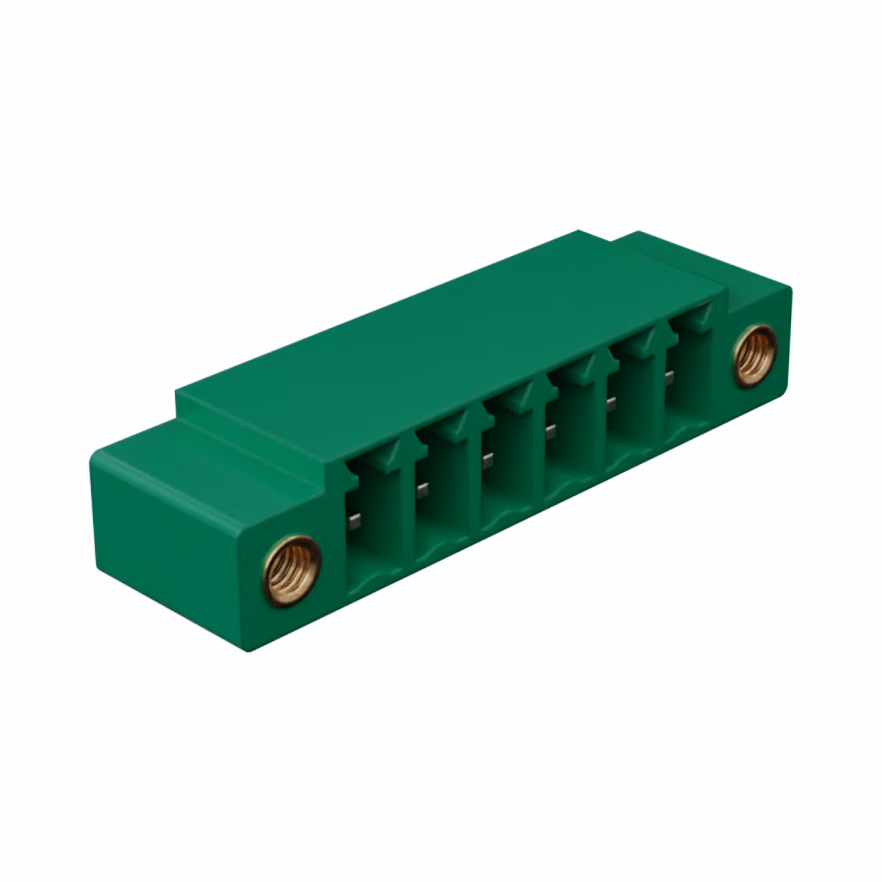 3.81mm Pitch Eurostyle Right-Angle PCB Header, with Threaded Retention Inserts, Green Housing, 6 Circuits for sale