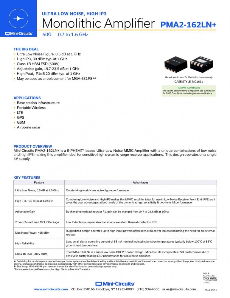 PMA2-162LN+ datasheet page 1