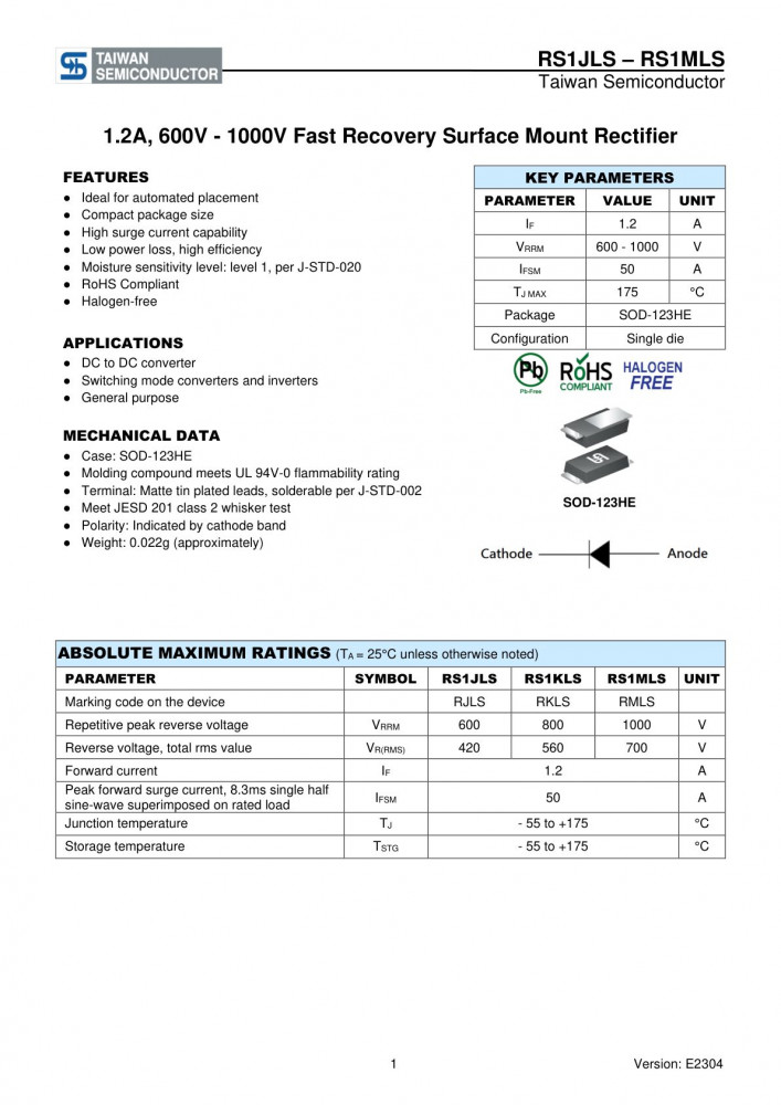 RS1MLS datasheet page 1
