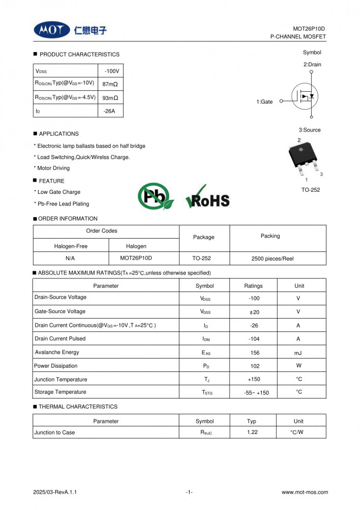 MOT26P10D datasheet page 1