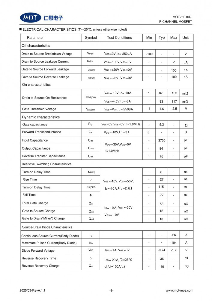 MOT26P10D datasheet page 2