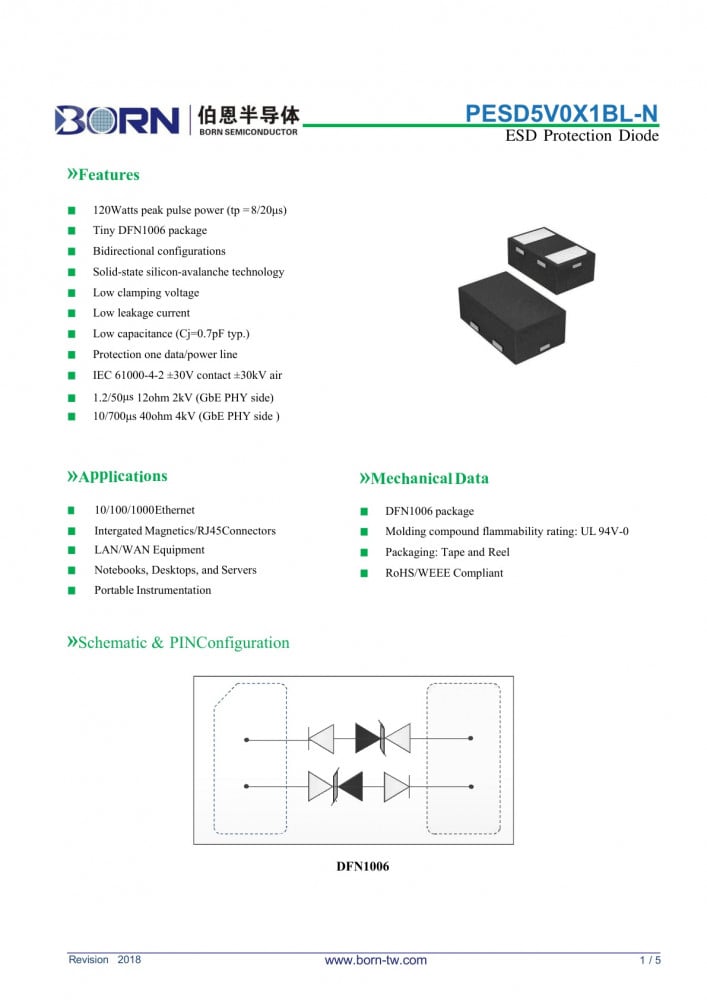 PESD5V0X1BL-N datasheet page 1