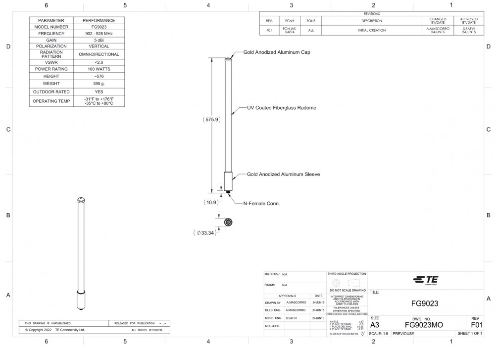 FG9023 technical drawing and product specification image