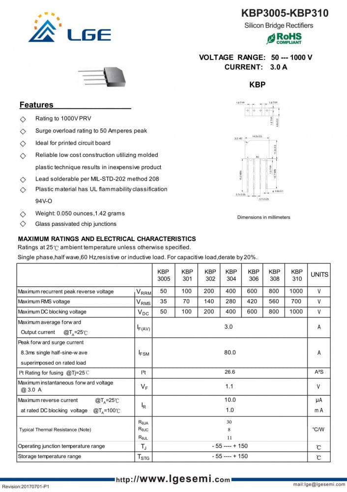 LGE KBP310 datasheet page 1