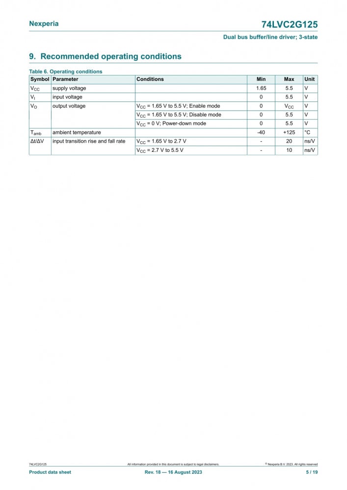 74LVC2G125DP datasheet page 5