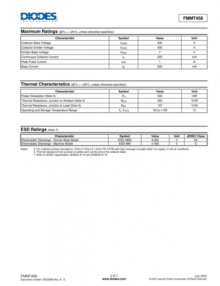 FMMT458TA datasheet page 2