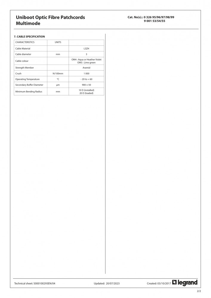 Legrand Uniboot multimode patchcord documentation page 2