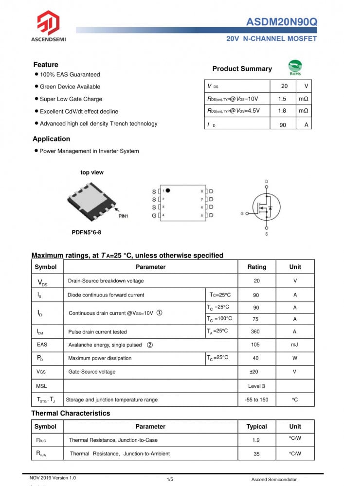 ASDM20N90Q-R datasheet page 1