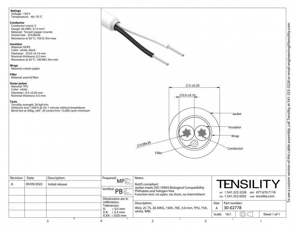 Tensility International 30-02778 cable specification drawing