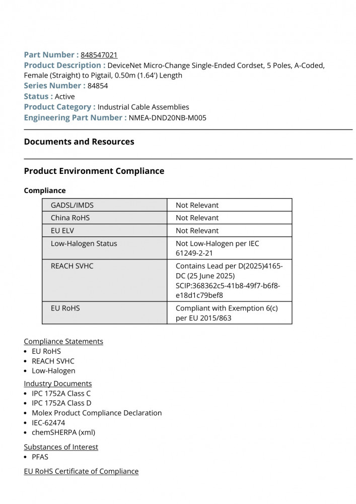 Technical document image 1 for MOLEX 848547021