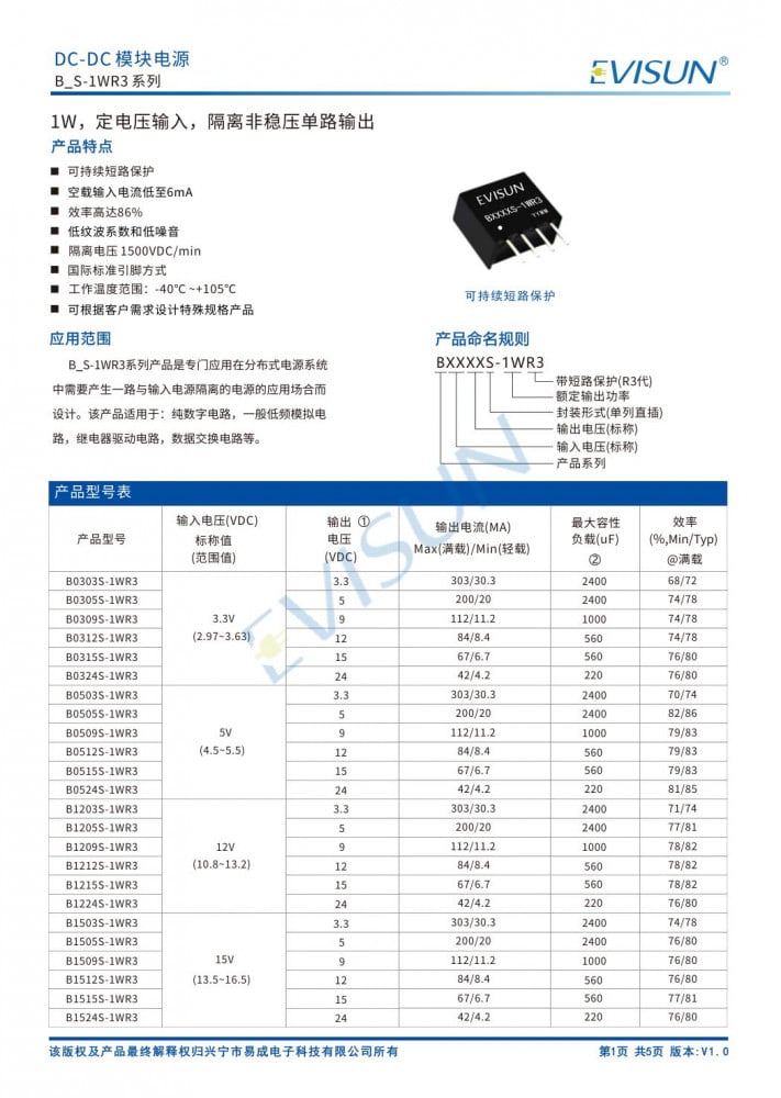 EVISUN B1524S-1WR3 datasheet page 1