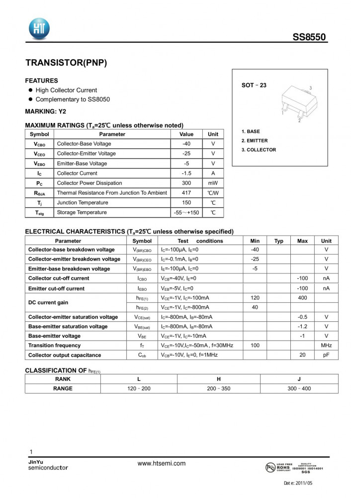 SS8550 datasheet page 1