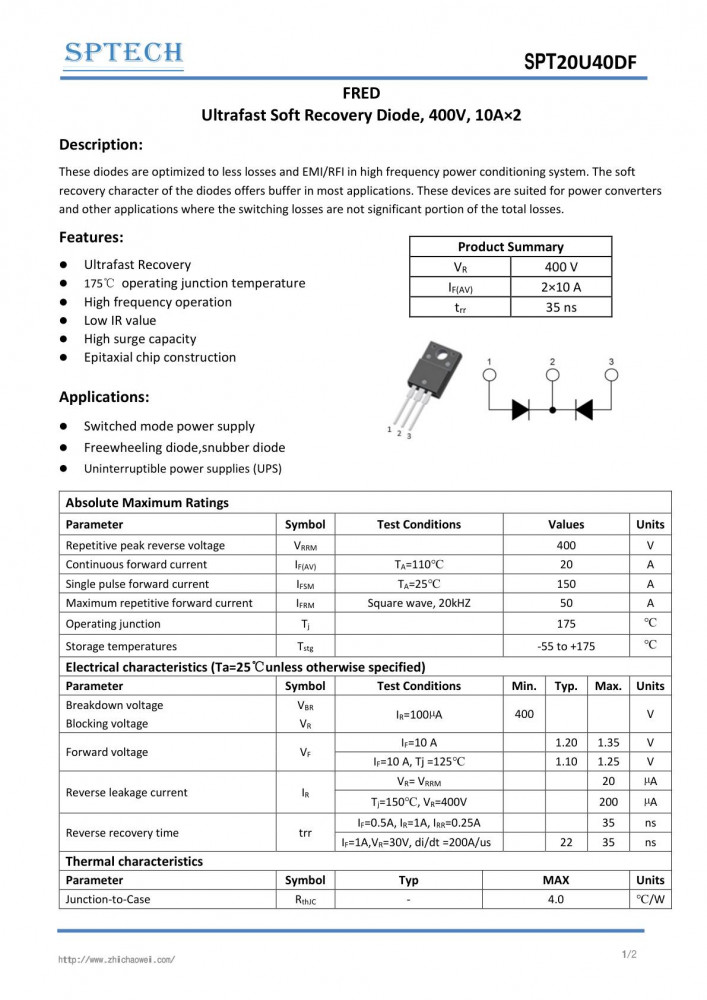 SPT20U40DF datasheet page 1