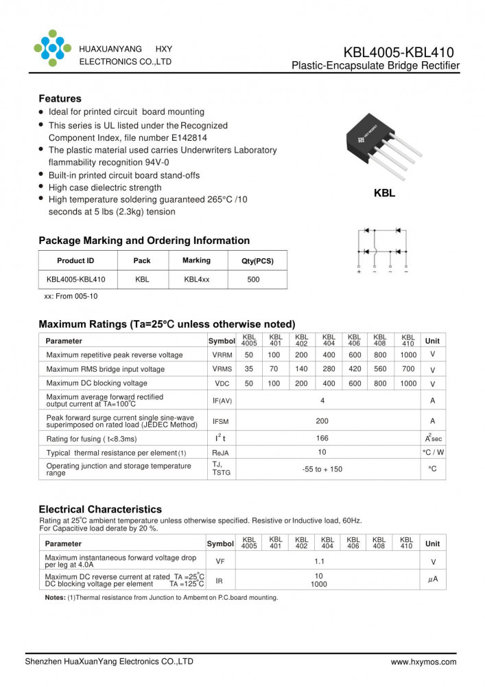 KBL406 datasheet page 1