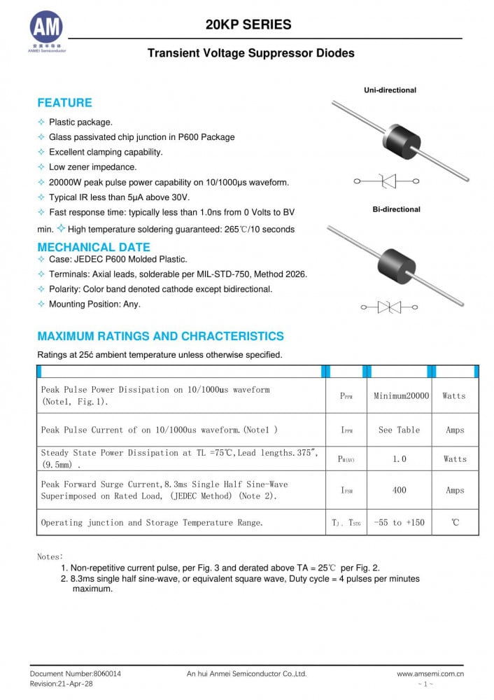 20KPA series datasheet page 1