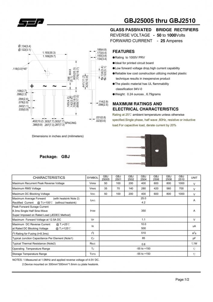 SEP GBJ2510 datasheet page 1