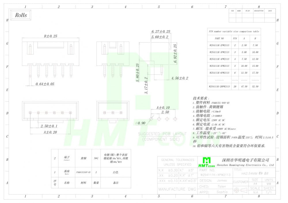 HMTCONN W254111K-12PW2113 technical drawing preview