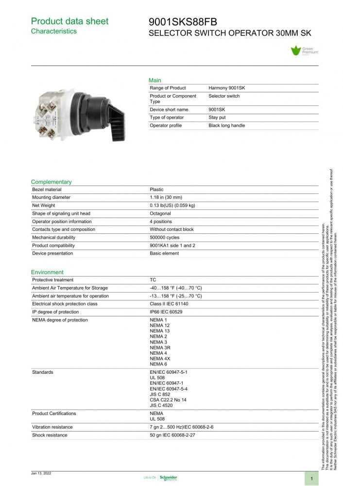 9001SKS88FB technical document page 1