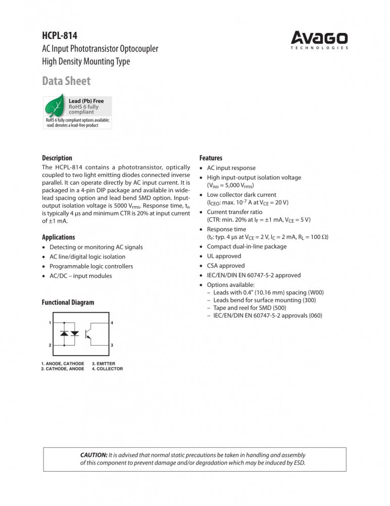 HCPL-814 datasheet page 1