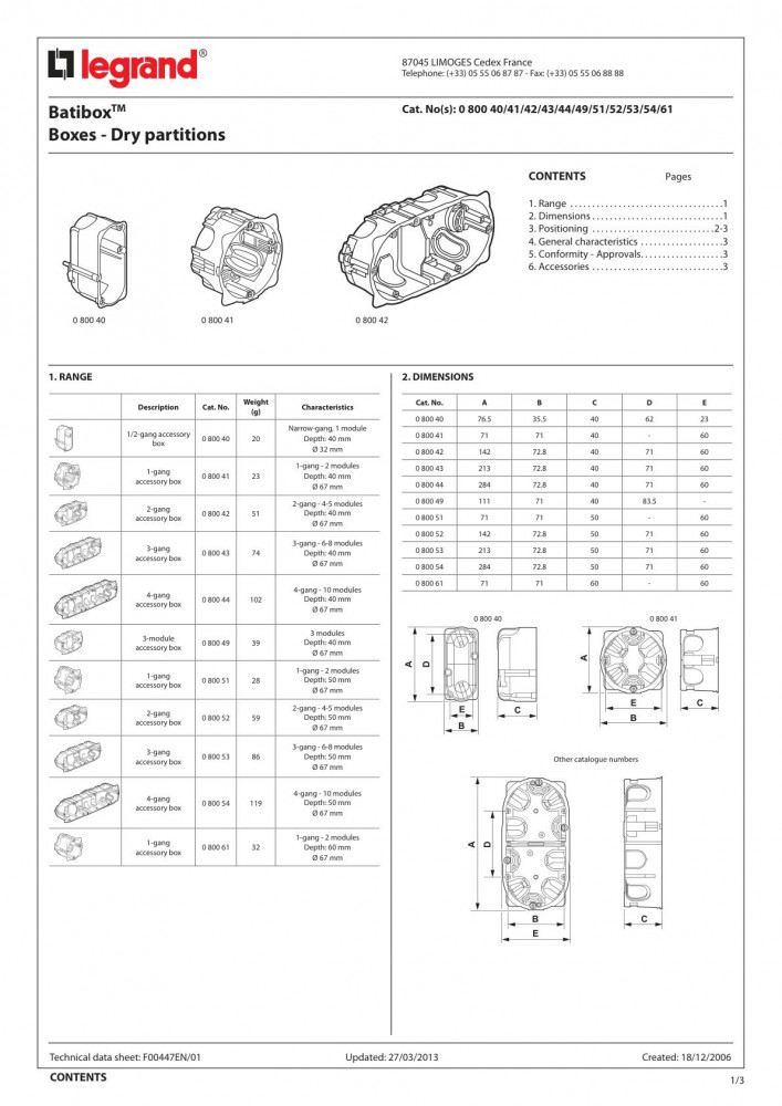 Legrand Batibox technical documentation, page 1