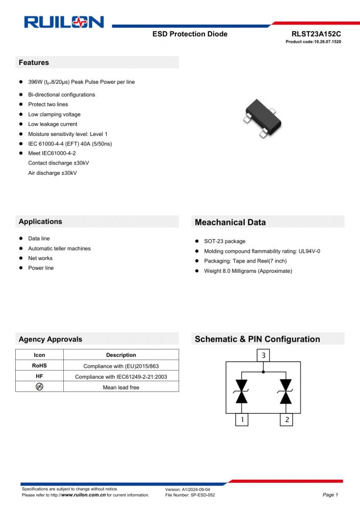 RLST23A152C datasheet page 1
