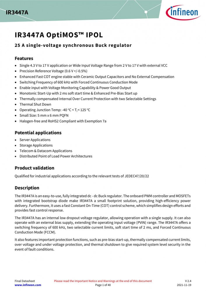 IR3447A technical document page 1