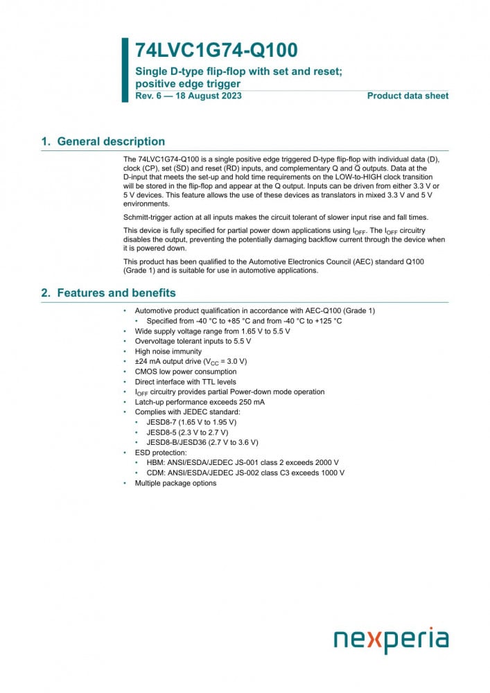 74LVC1G74GT-Q100X datasheet page 1