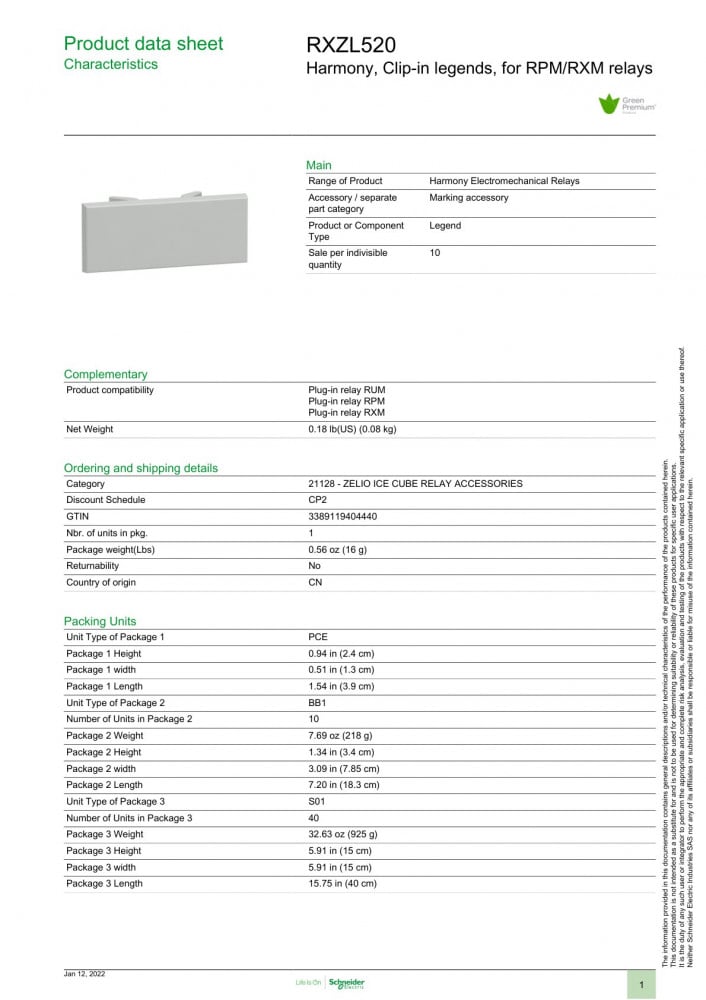 RXZL520 technical document page 1