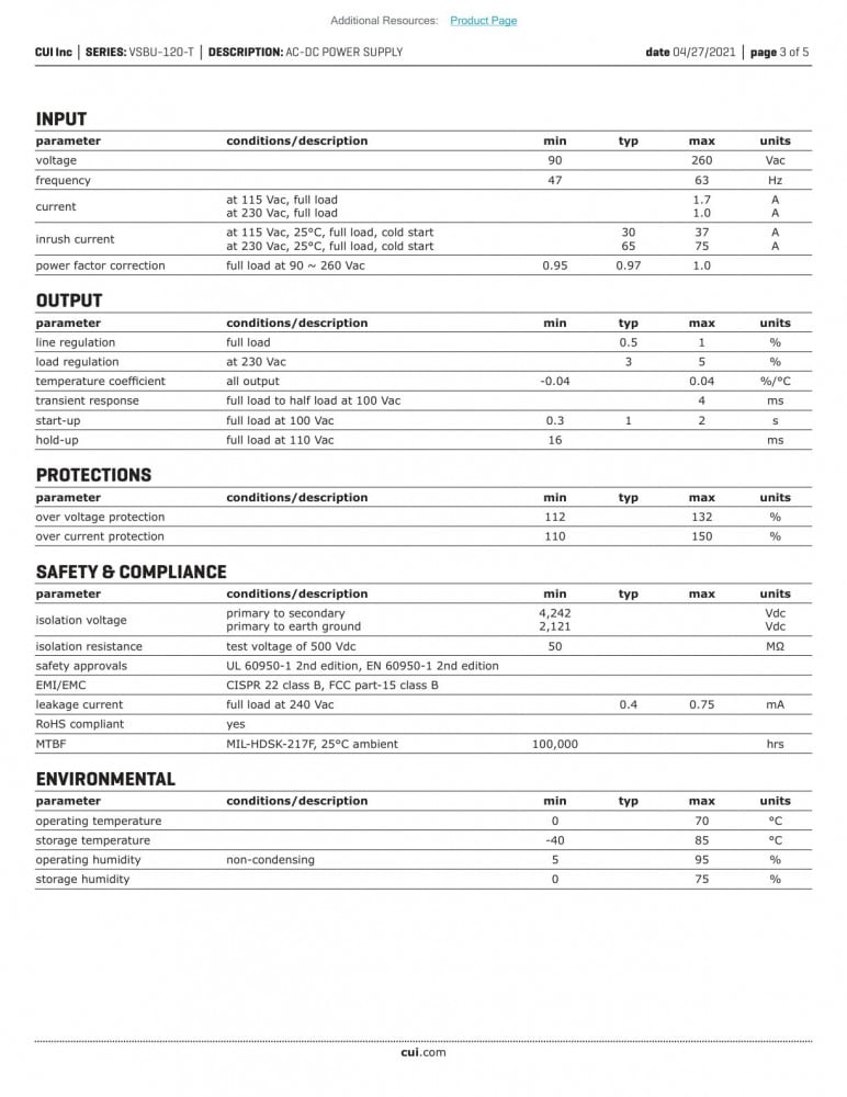 VSBU-120-T305B datasheet page 3