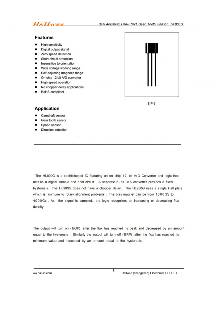 HL900G datasheet page 1