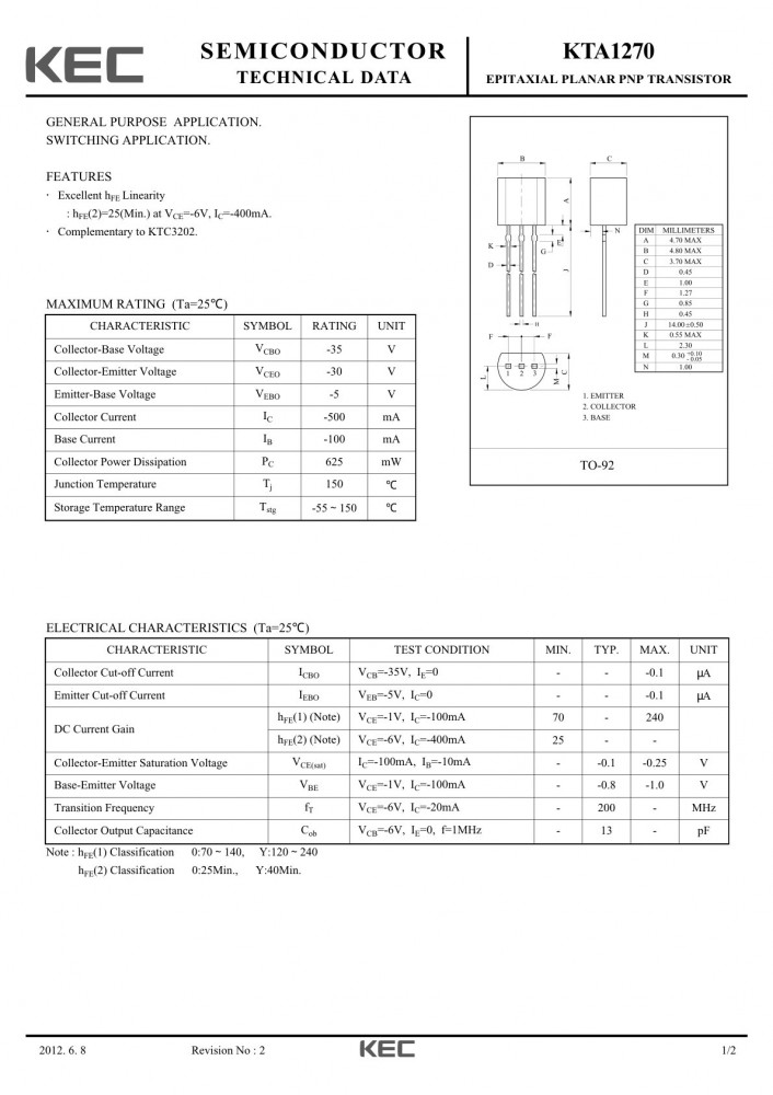 KTA1270-Y-AT/P datasheet page 1