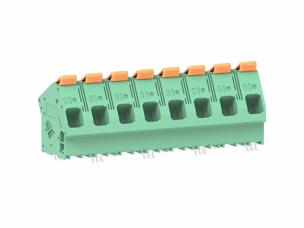 15.00mm Pitch Lever Activated Fixed Mount PCB Terminal Block, 35° Wire Entry, Left Rear Terminal, 8 Circuits for sale