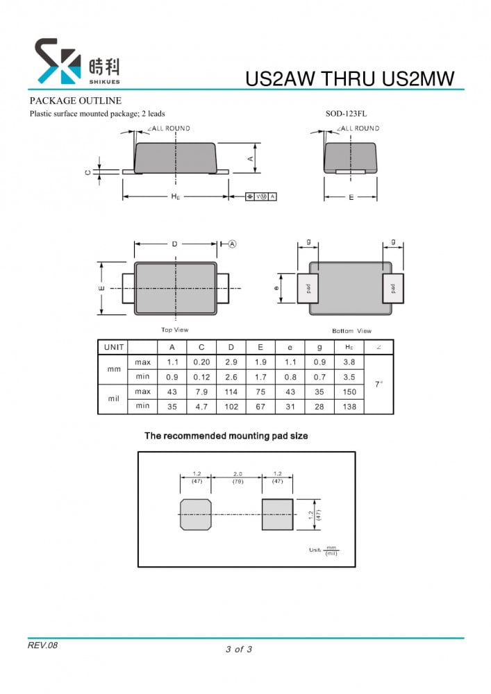 US2DW datasheet page 3