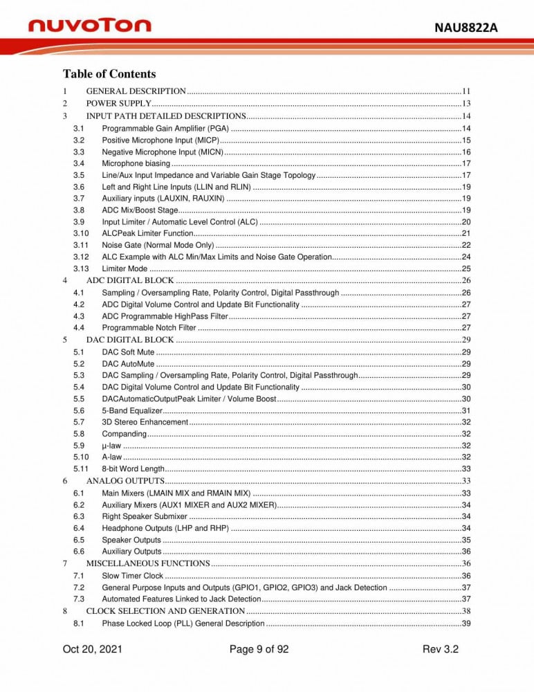 NAU8822A datasheet page 9